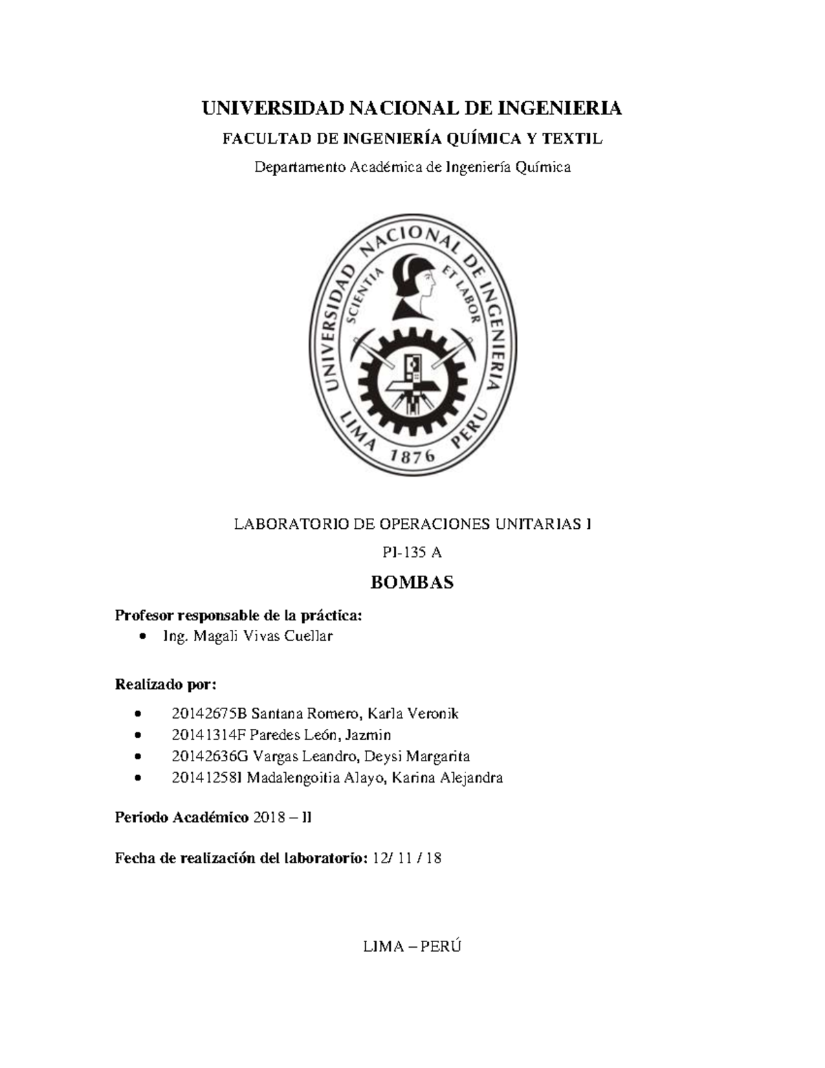 LOU Bombas - Nota: 18 - Warning: TT: undefined function: 32 UNIVERSIDAD NACIONAL DE INGENIERIA ...