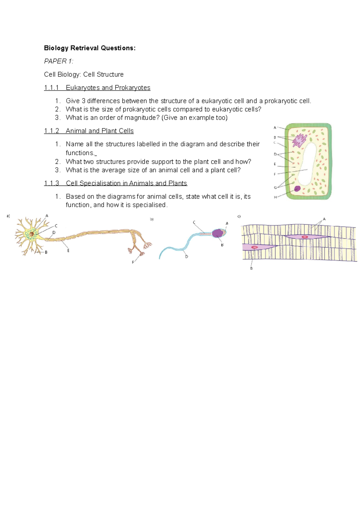 Biology Retrieval Questions - Biology Retrieval Questions: PAPER 1 ...
