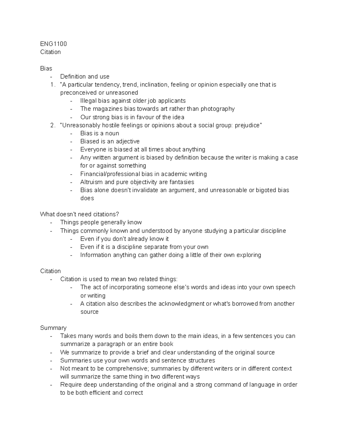 ENG1100 Lecture 5 - ENG Citation Bias - Definition and use 1. “A ...