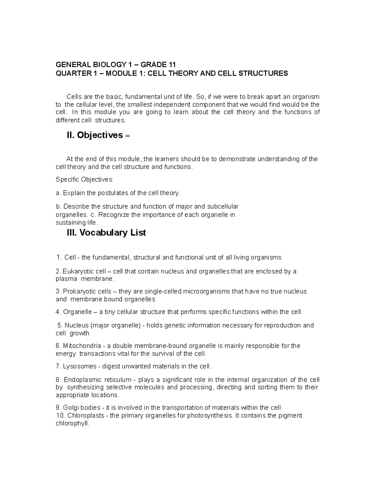 General Biology 1 module - GENERAL BIOLOGY 1 – GRADE 11 QUARTER 1 ...