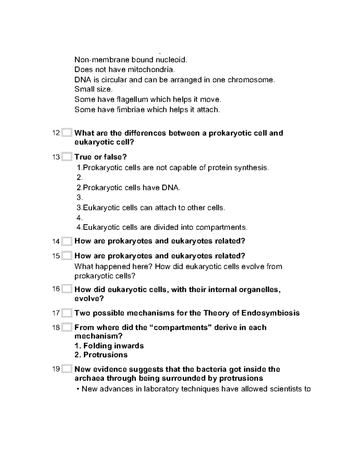 9``3 - Cell Types Notes - No membrane bound organelles. Contain ...