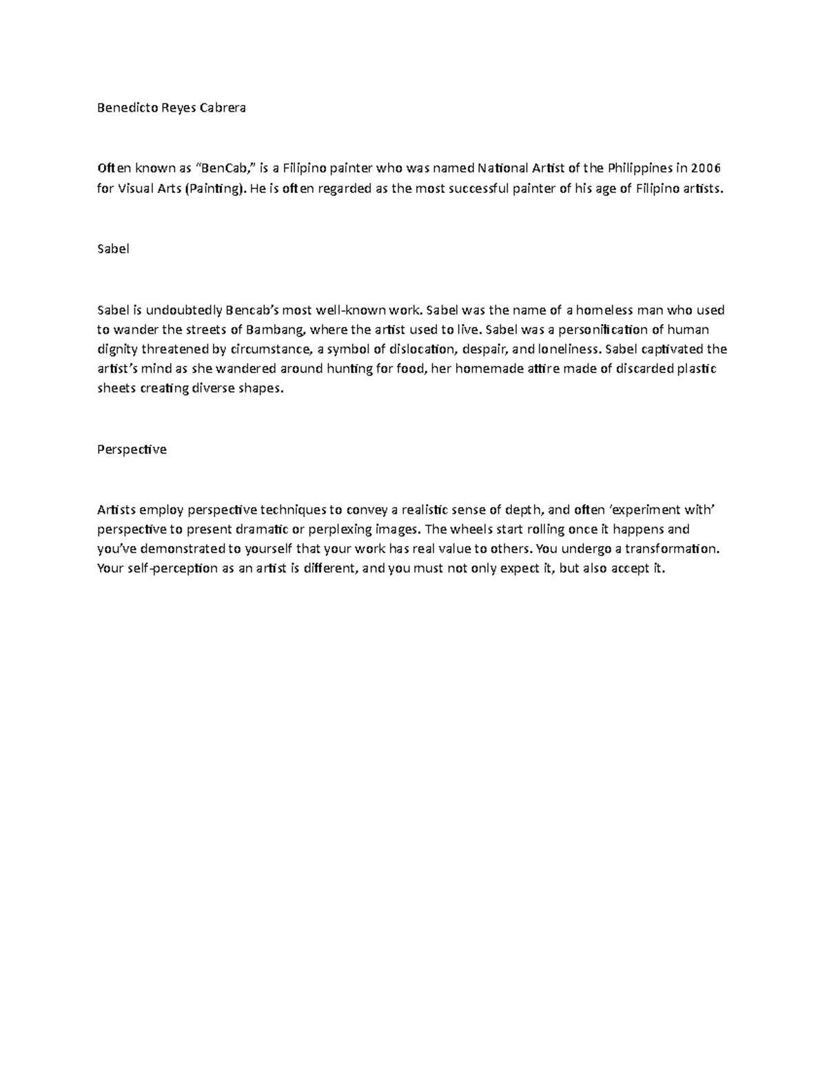 Documents - None - Benedicto Reyes Cabrera Often known as “BenCab,” is ...