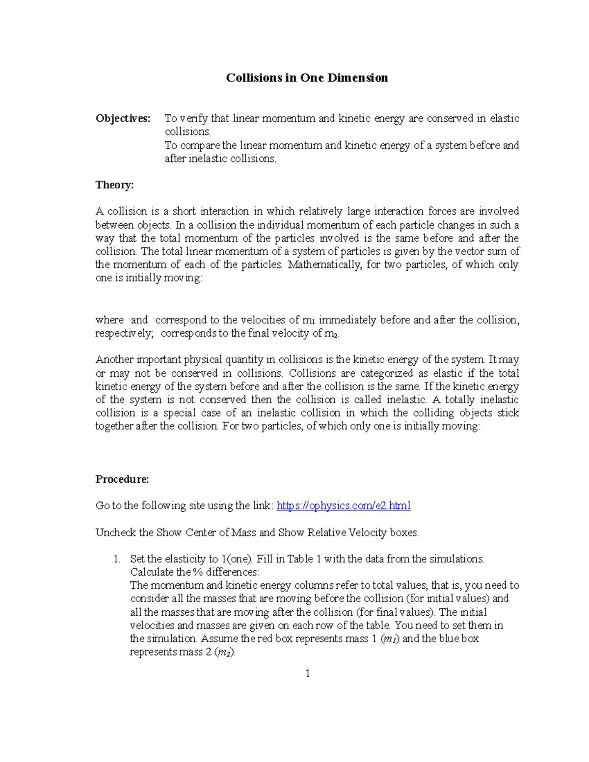 Lab06 1D Collisions - this is the lab that required to complete the ...