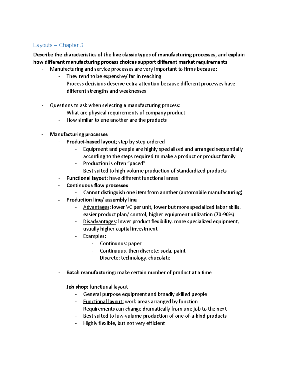SCM 301 Exam 3 Study Guide - Layouts – Chapter 3 Describe the ...