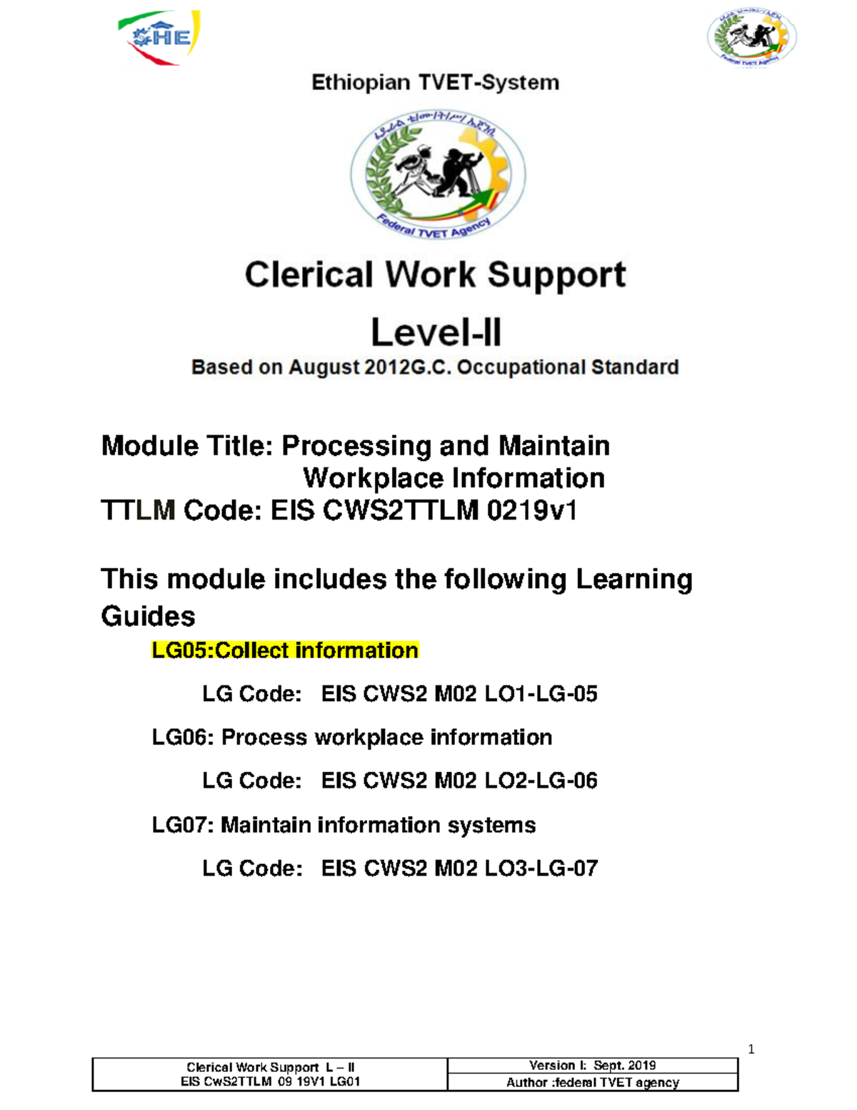 MDL-02-Processing and Maintain - 1 Clerical Work Support L – II Version I: Sept. 2019 Module ...