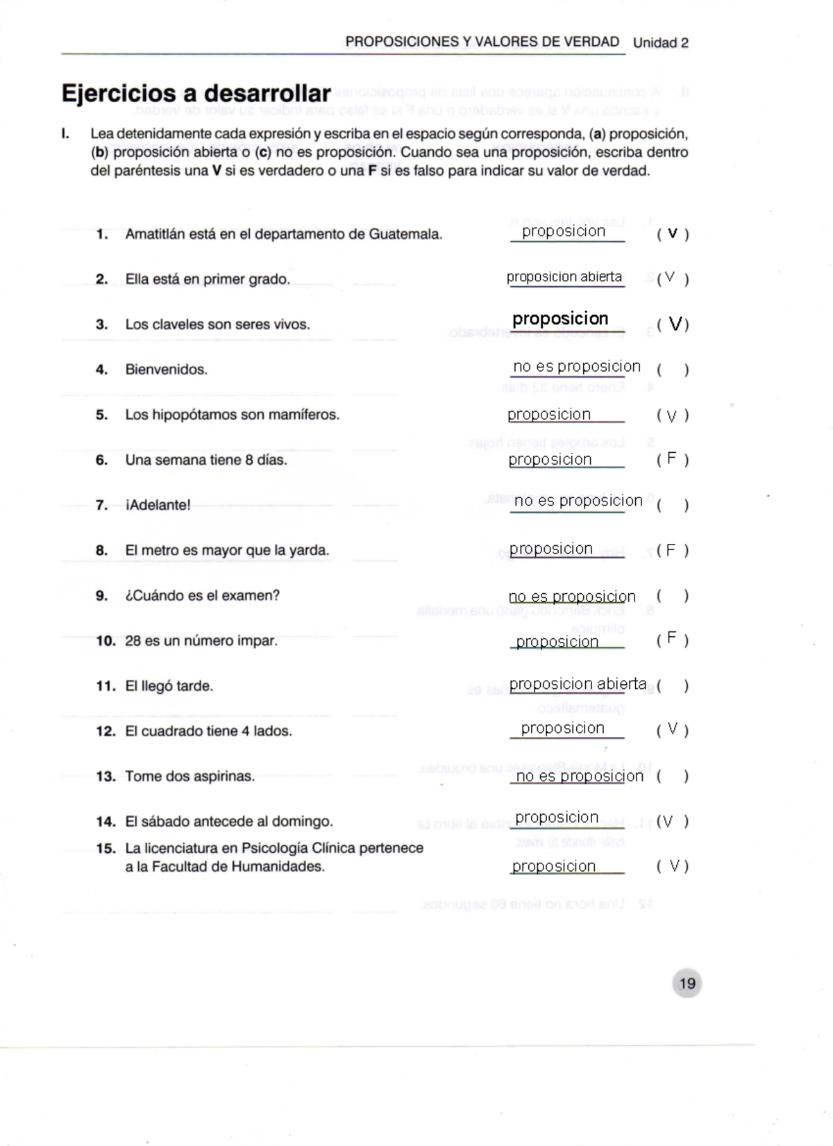 Hoja de trabajo 2 R 1208 - proposicion proposicion abierta V v ...