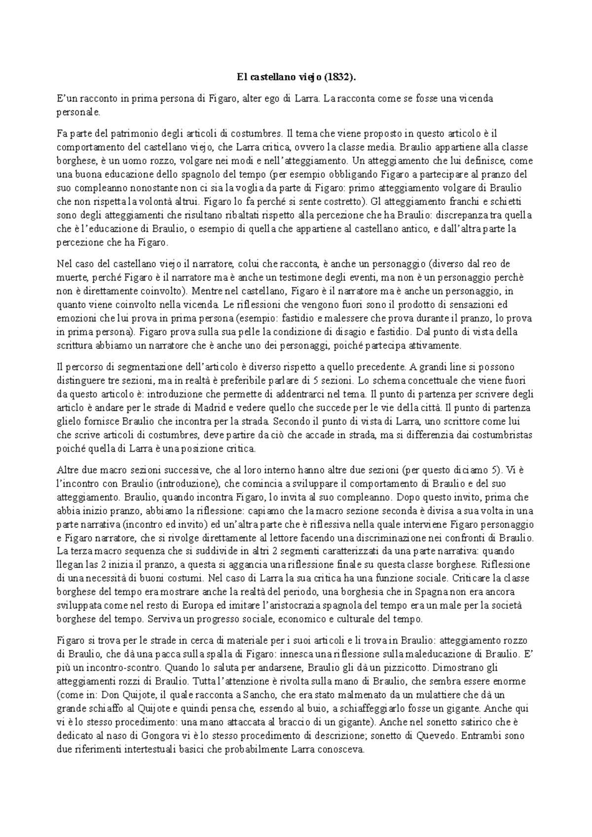 Larra articolo - spagnolo - El castellano viejo (1832). E’un racconto ...