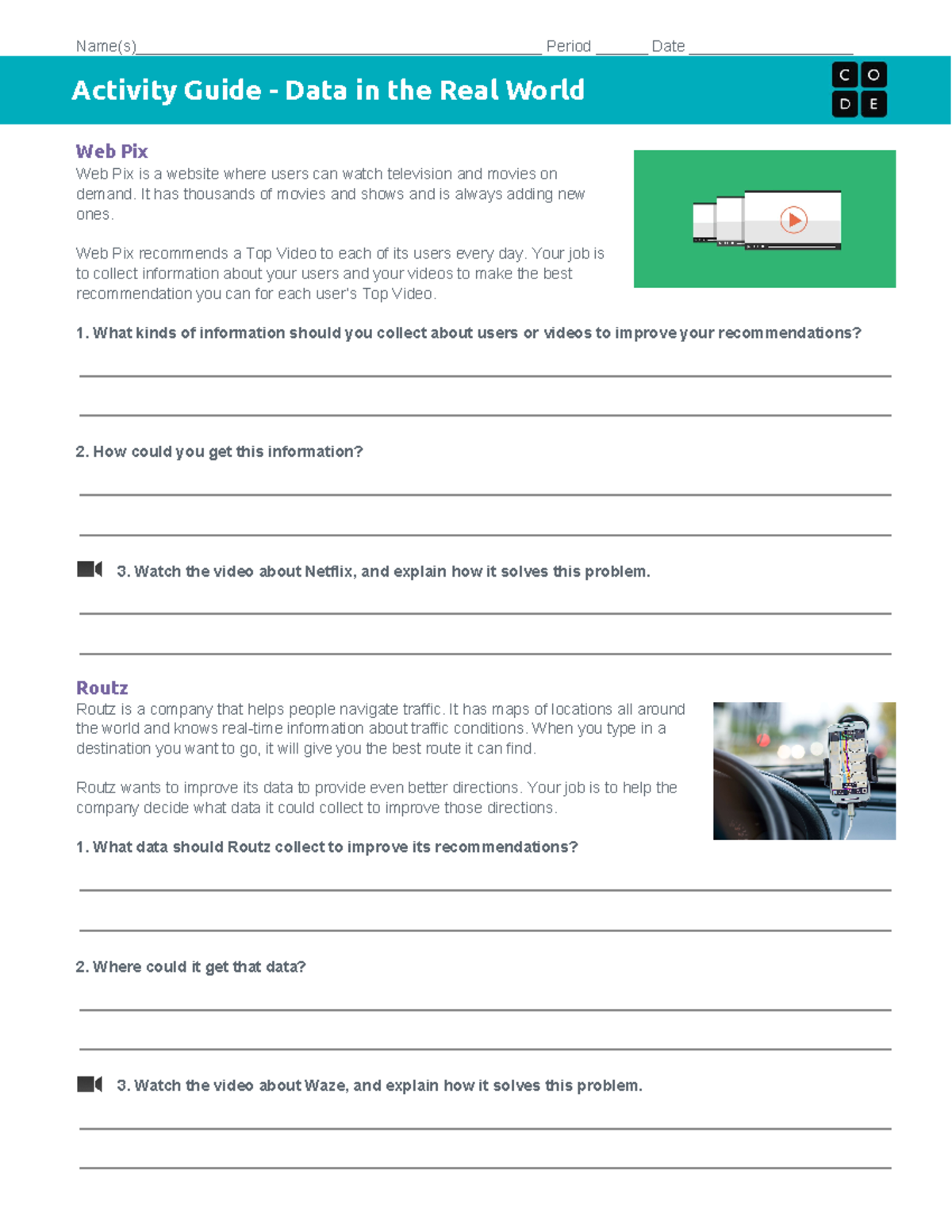 Activity Guide - Data in the Real World - Name(s