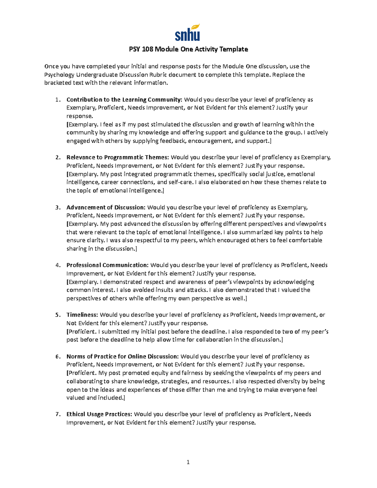 PSY 108 Module One Activity Template completed - PSY 108 Module One Ac ...