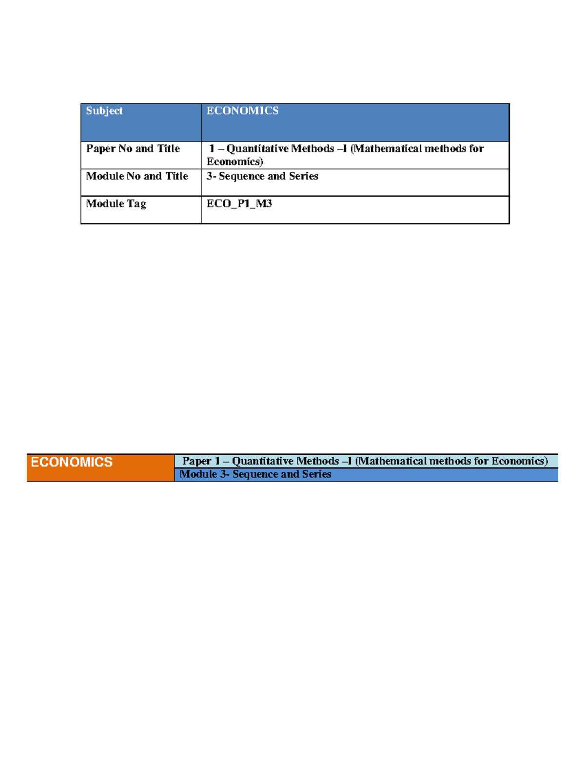 Sequence and Series - Economics - Mathematical Method - Studocu