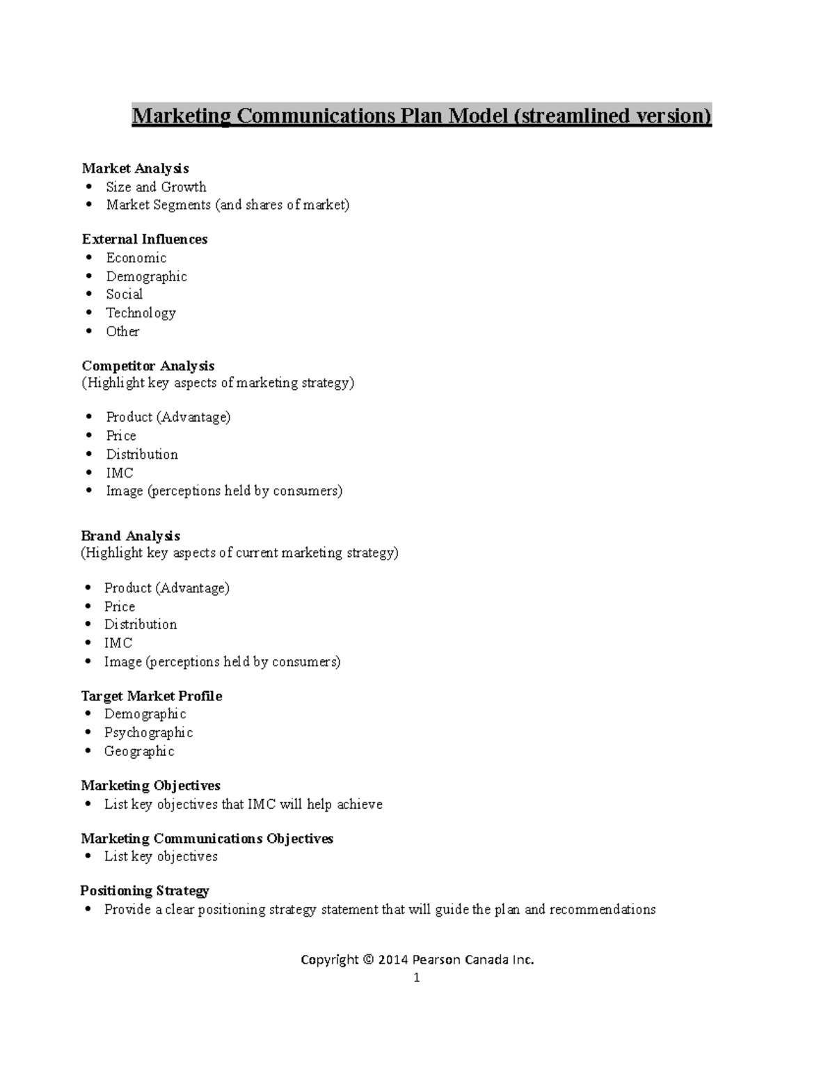 Marketing Communications Plan Model streamlined - 1 IMC Strategy ...
