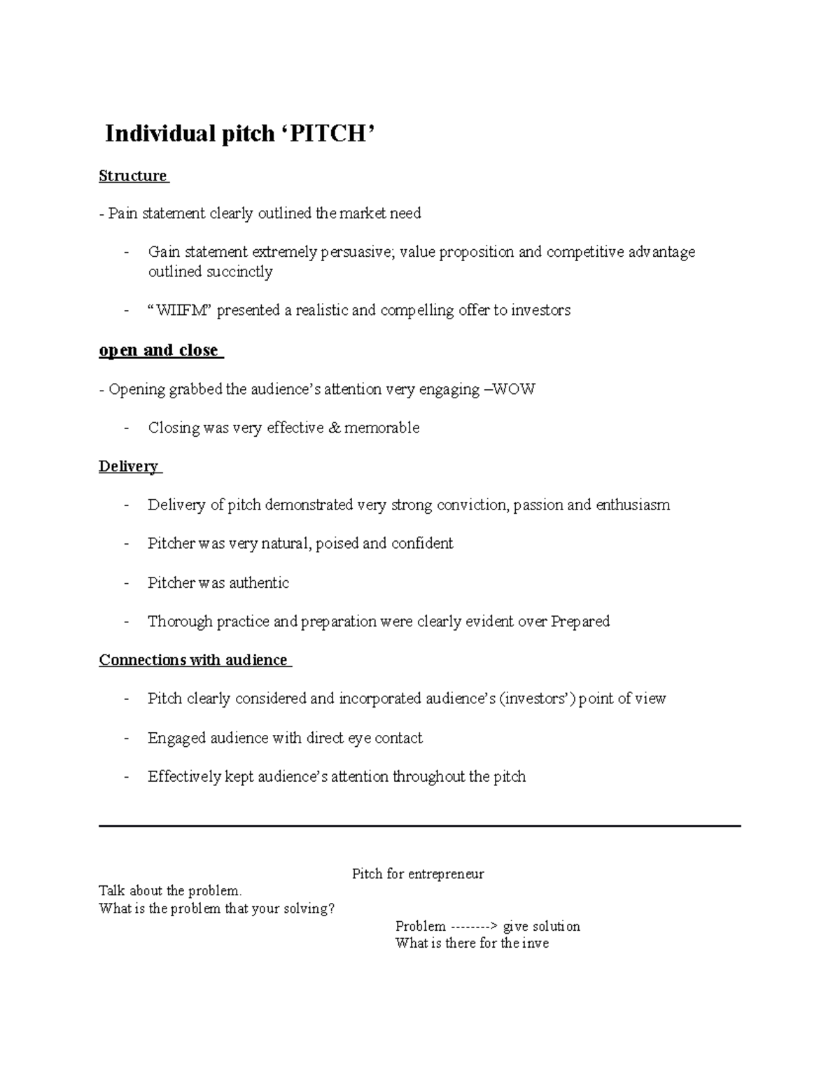 Individual pitch - Pitch for entrepreneur What is the problem that your ...