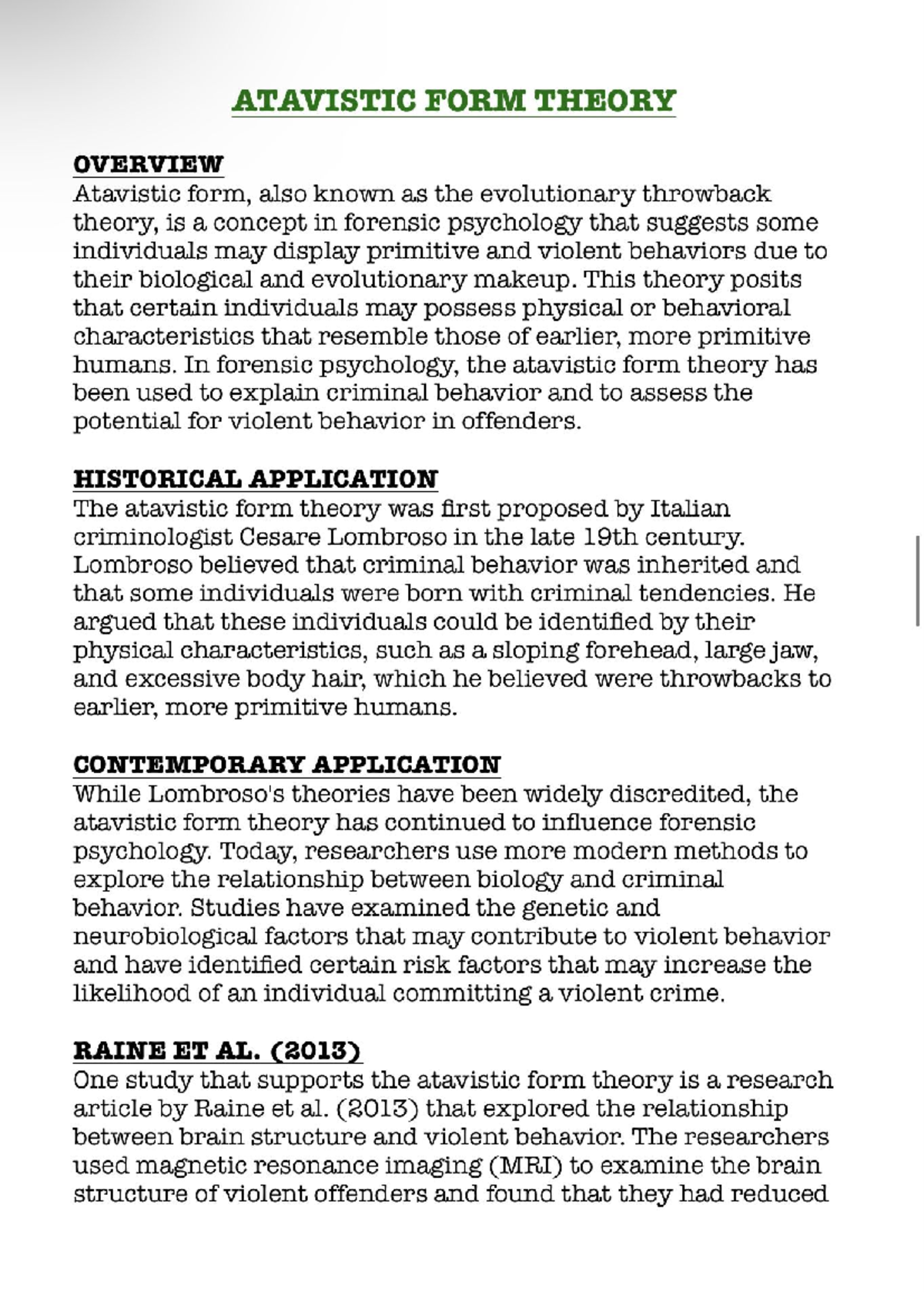 Summary: Atavistic Form Theory - 8675 - Studocu