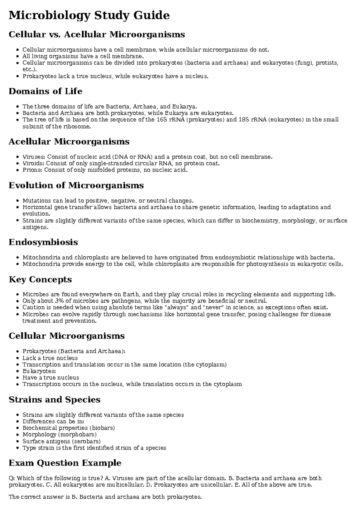 Micro lec vid 13 updated study guide - Microbiology Study Guide Cellular vs. Acellular - Studocu