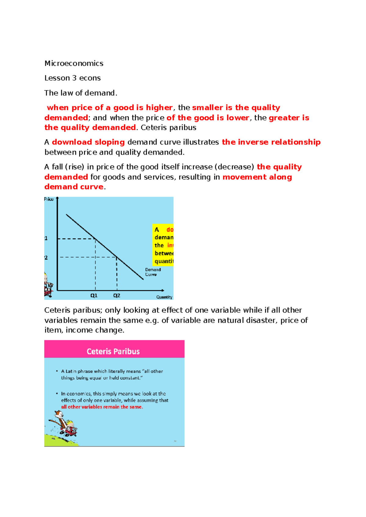 Microeconomics notes - lazy - Microeconomics Lesson 3 econs The law of ...