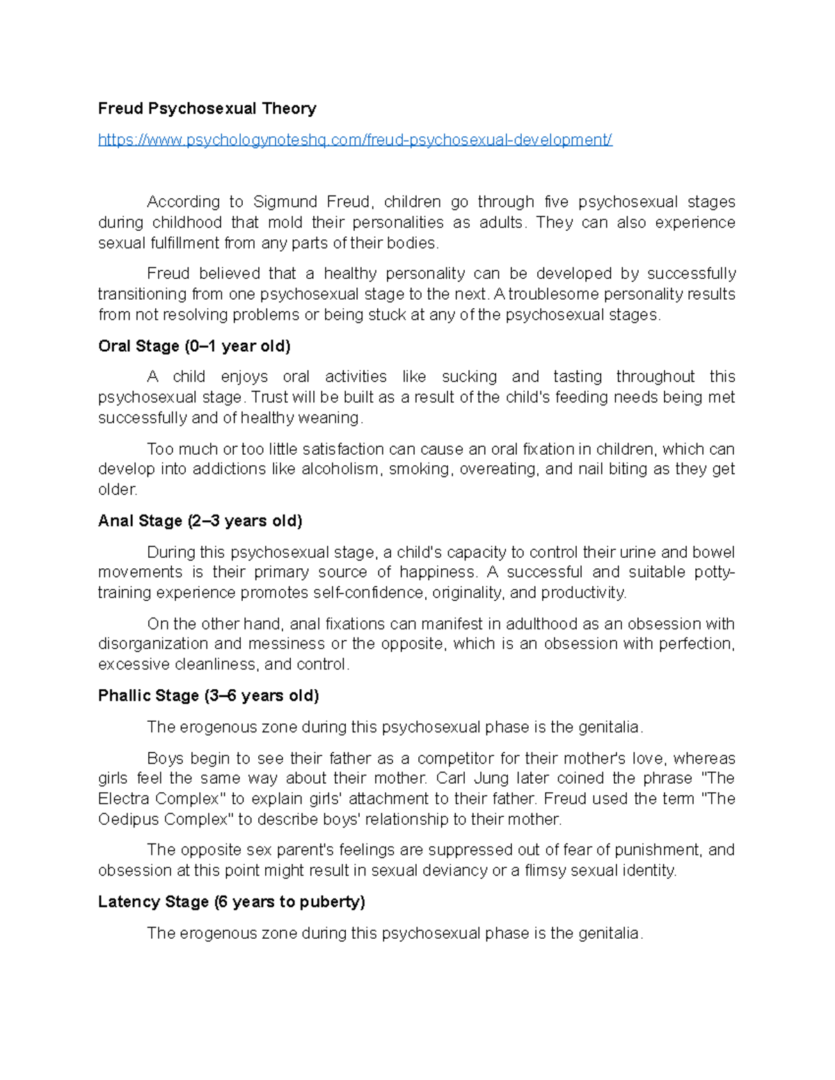 Freud Psychosexual Theory - Freud Psychosexual Theory - Studocu