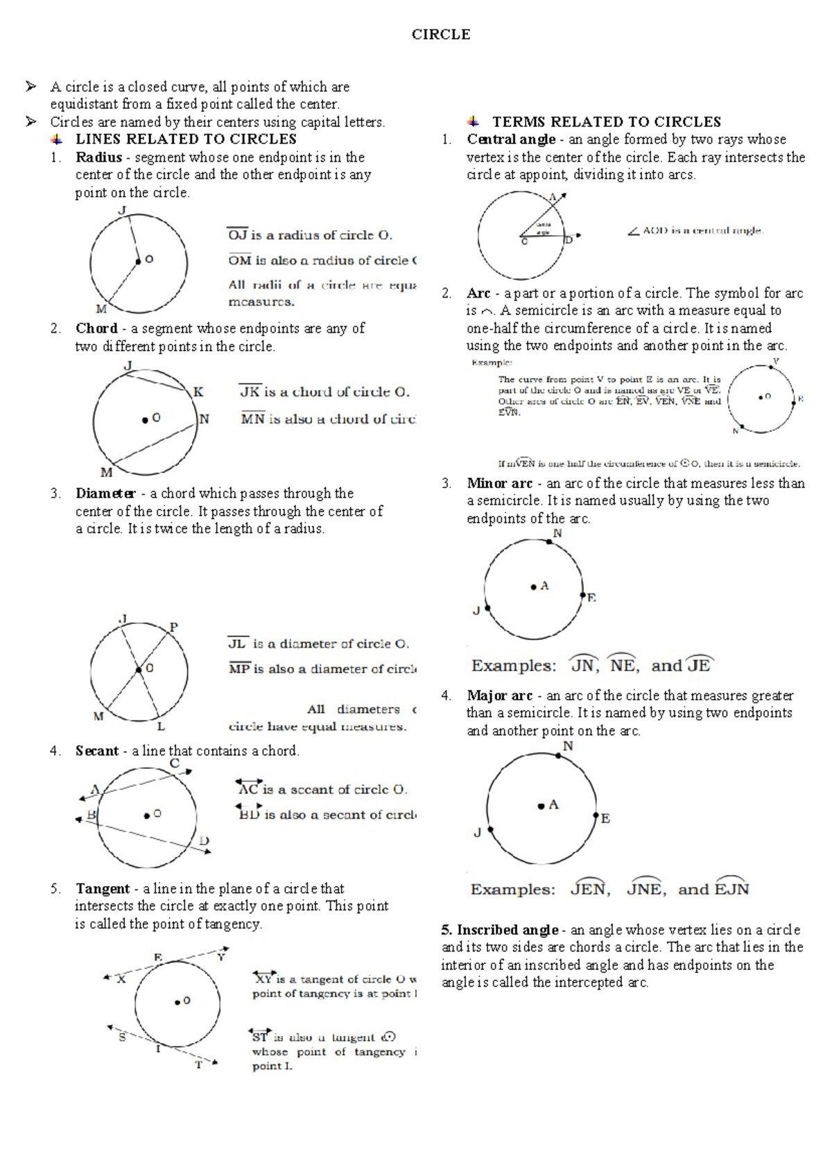Circle - Summary Probability & Statistics - CIRCLE A circle is a closed ...