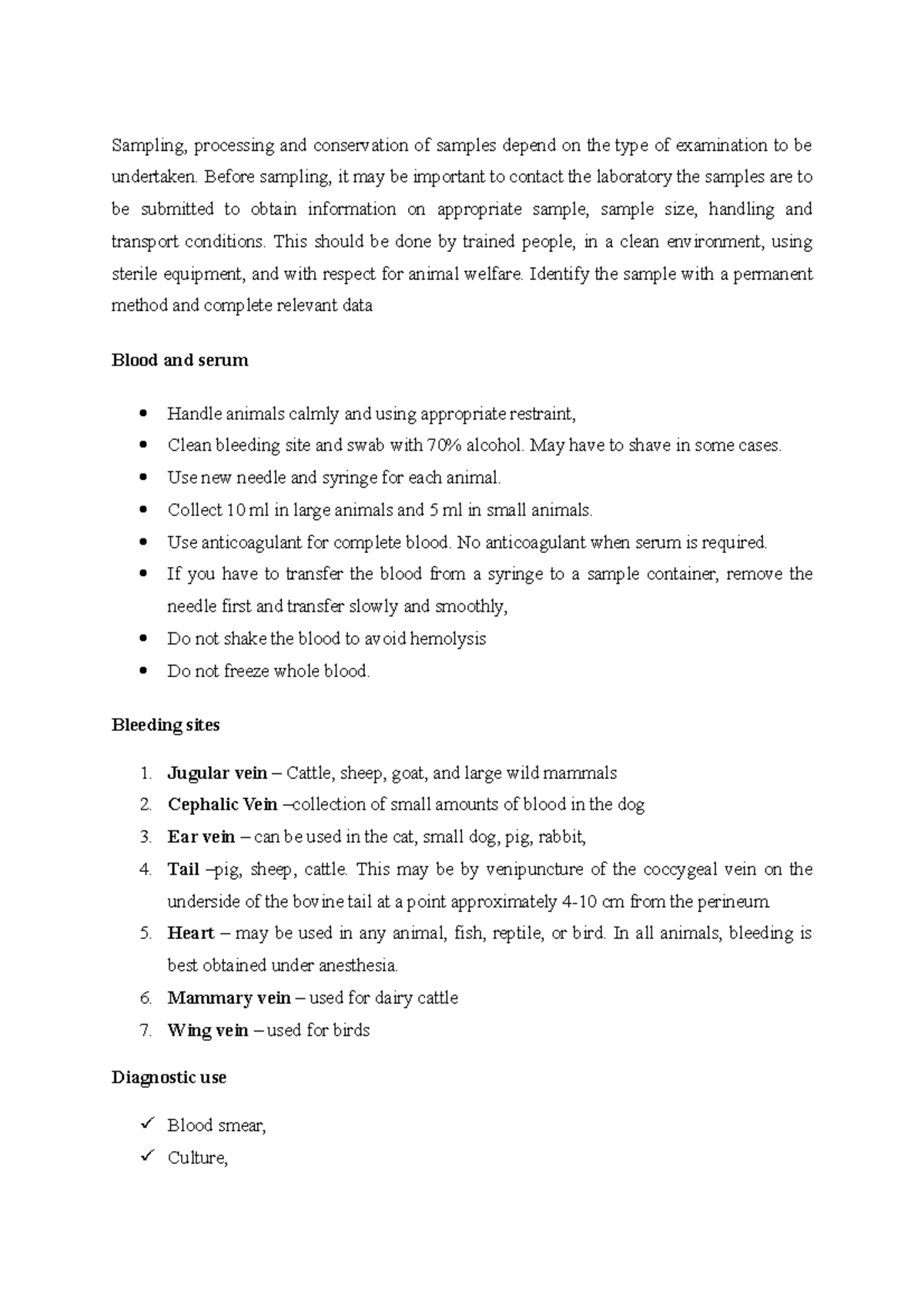 Sampling Lecture Notes 1 Sampling Processing And Conservation Of Samples Depend On The Type