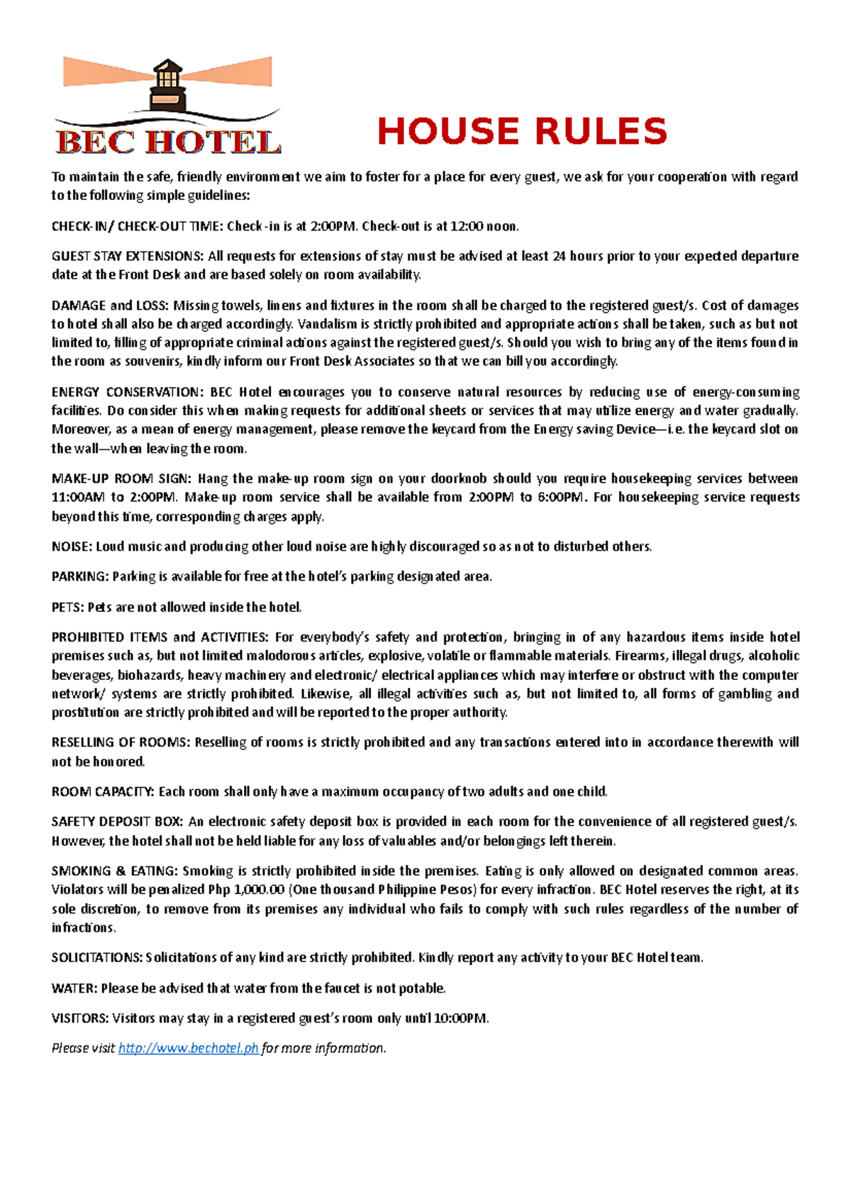 House Rules This Modules Can Be Used As A Requirement In Applying For