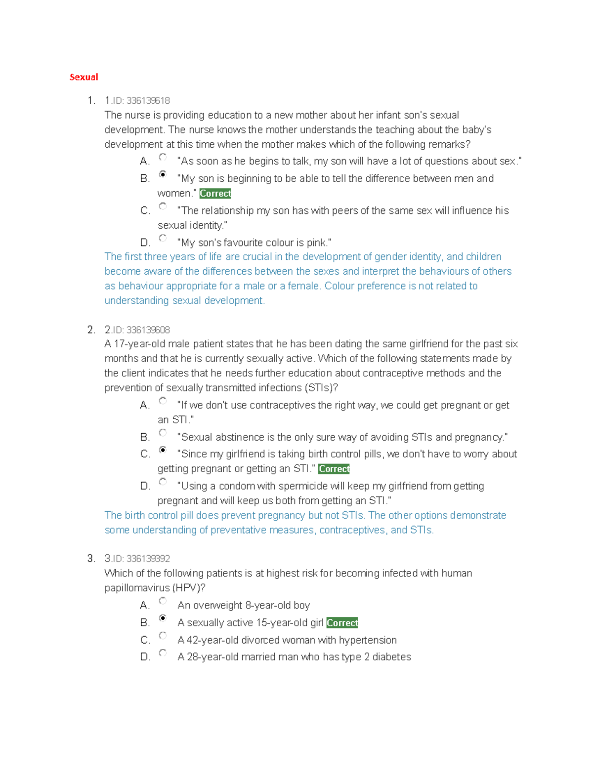Sexual practice - Sexual 1: 336139618 The nurse is providing education ...