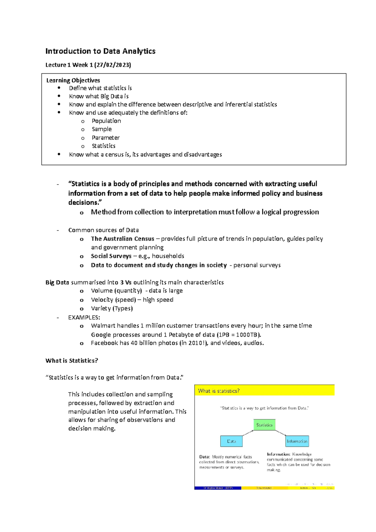 Data Analytics Lecture 1 Week 1 ” O Method From Collection To