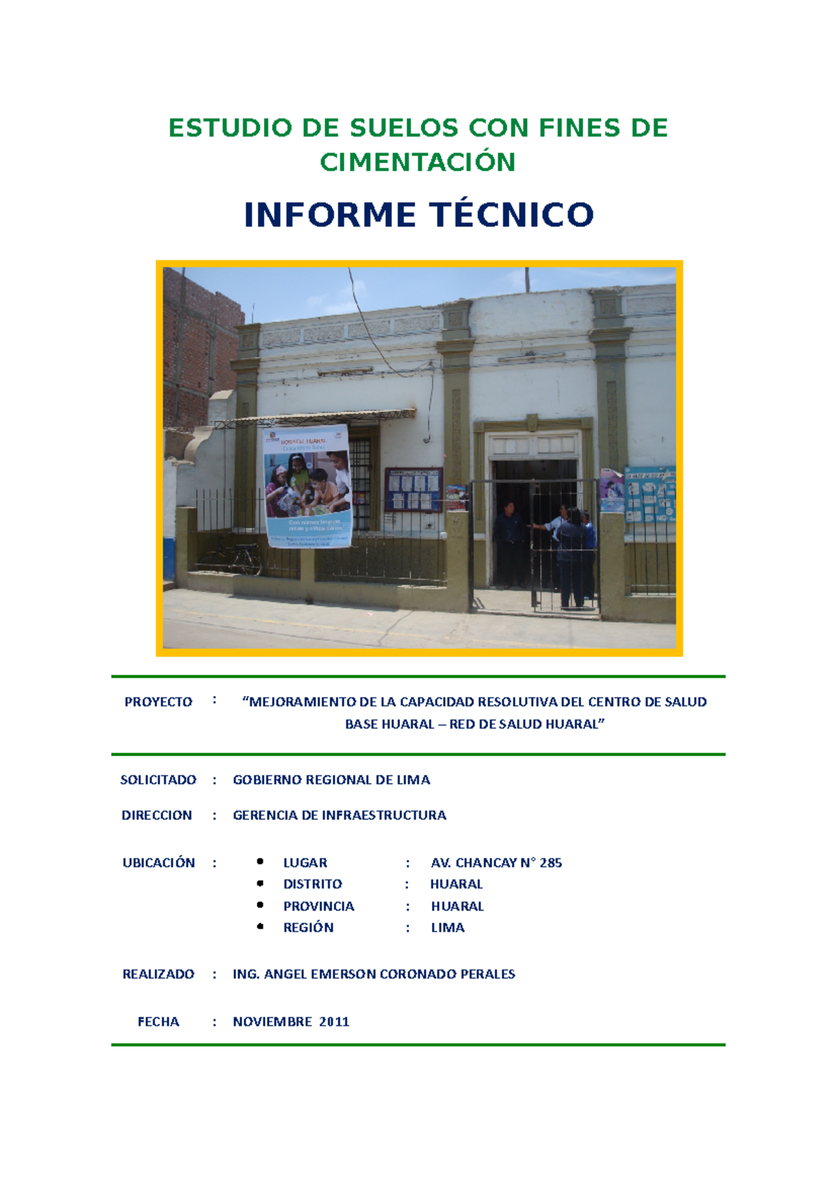 Estudio DE Suelos CON Fines DE Cimentaci - ESTUDIO DE SUELOS CON FINES DE CIMENTACIÓN INFORME ...