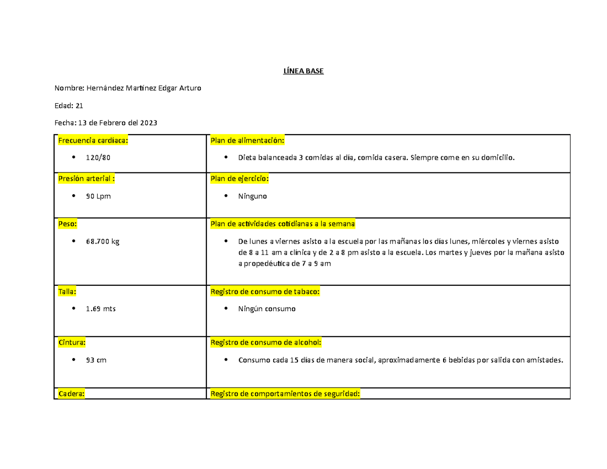 Línea BASE - Linea Base. Tarea - LÍNEA BASE Nombre: Hernández Martínez ...