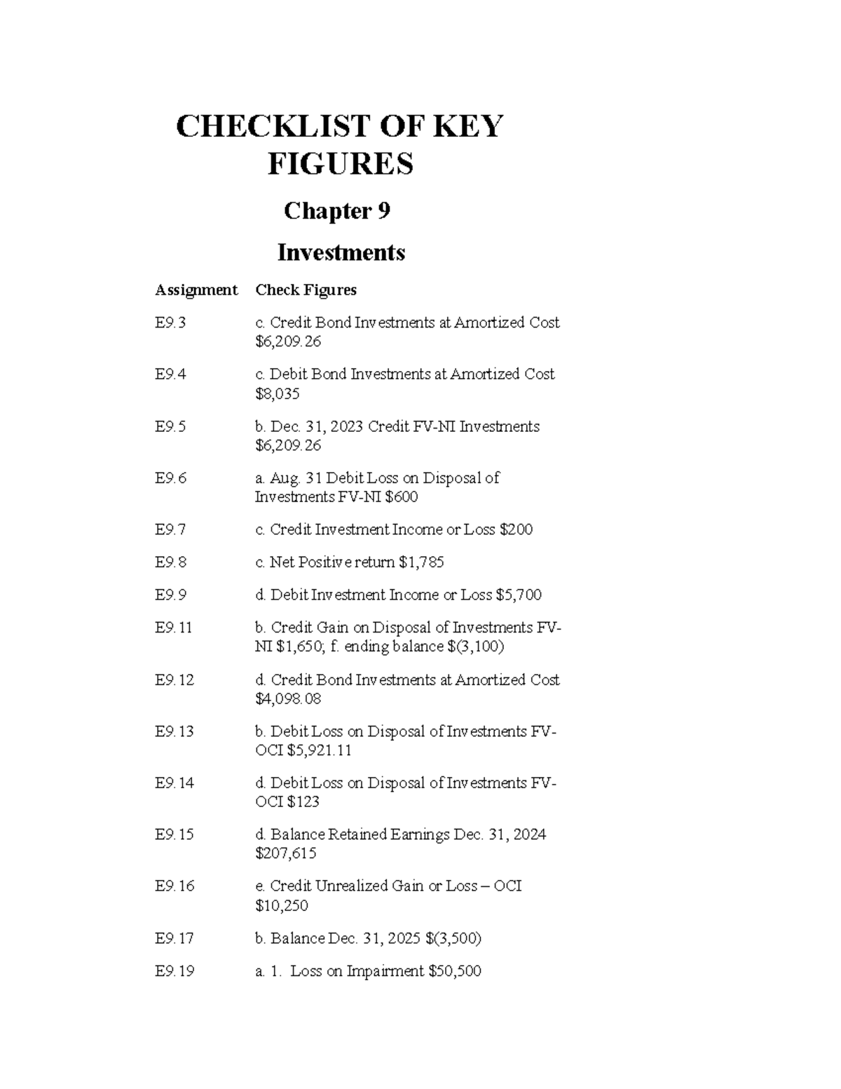 Chapter 9 Checklist Key Figures - CHECKLIST OF KEY FIGURES Chapter 9 ...