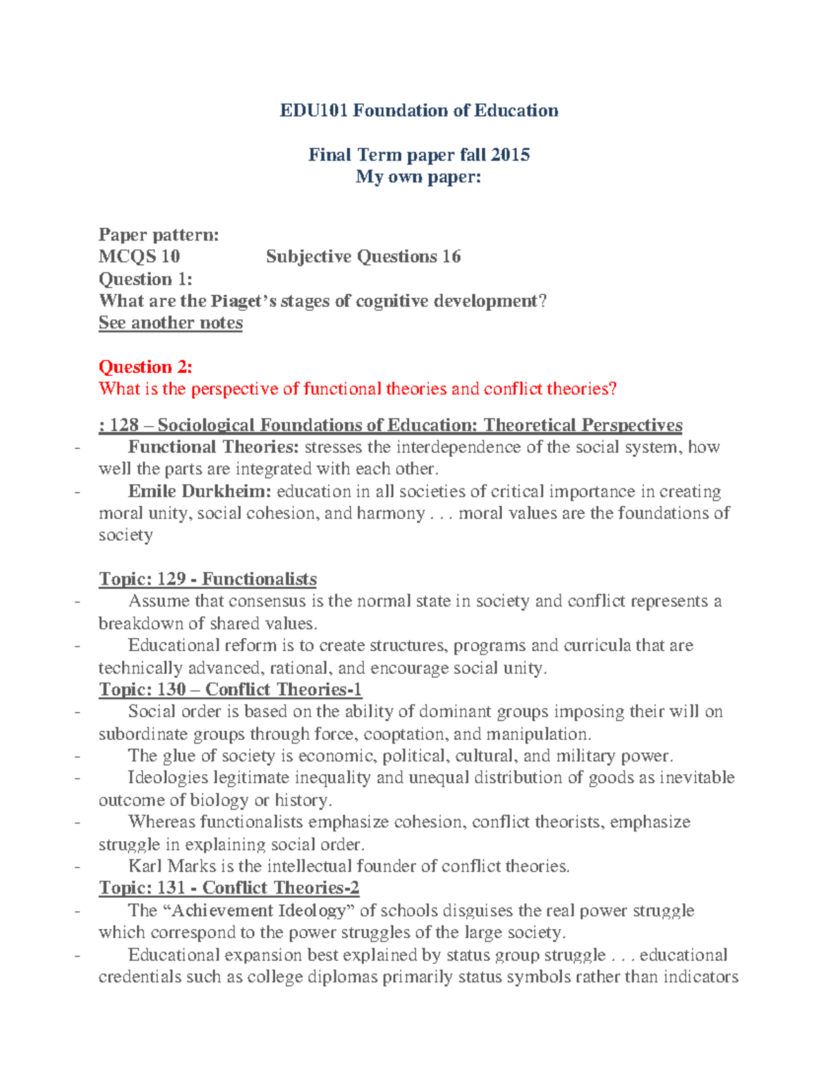 Edu101 final term papers - Dwnld From (vusolutionpoint - EDU101 ...