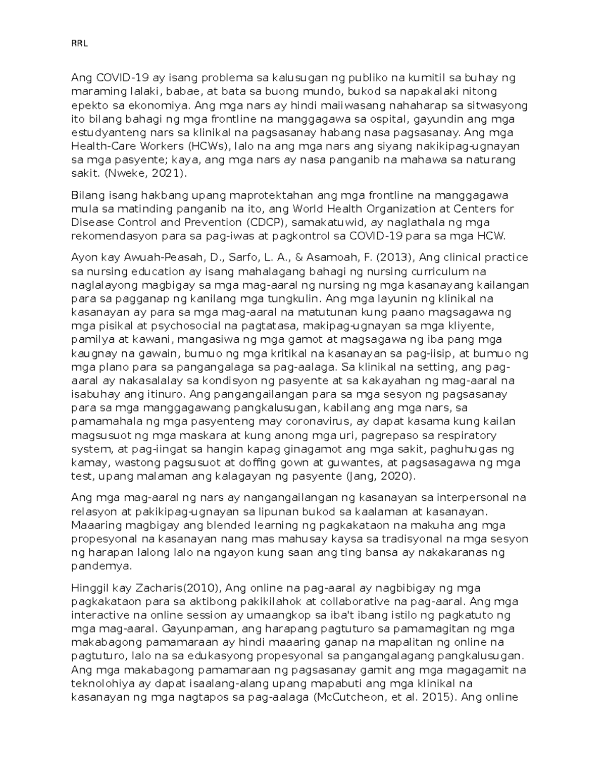 Pagbasa-RRL - Filipino pagbasa - Ang COVID-19 ay isang problema sa ...
