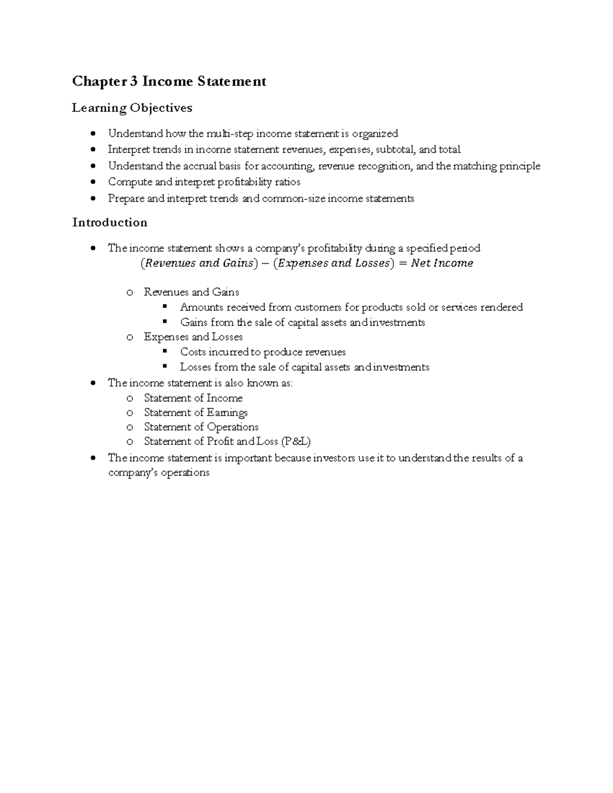 Chapter 3 Income Statement - Student - Chapter 3 Income Statement ...