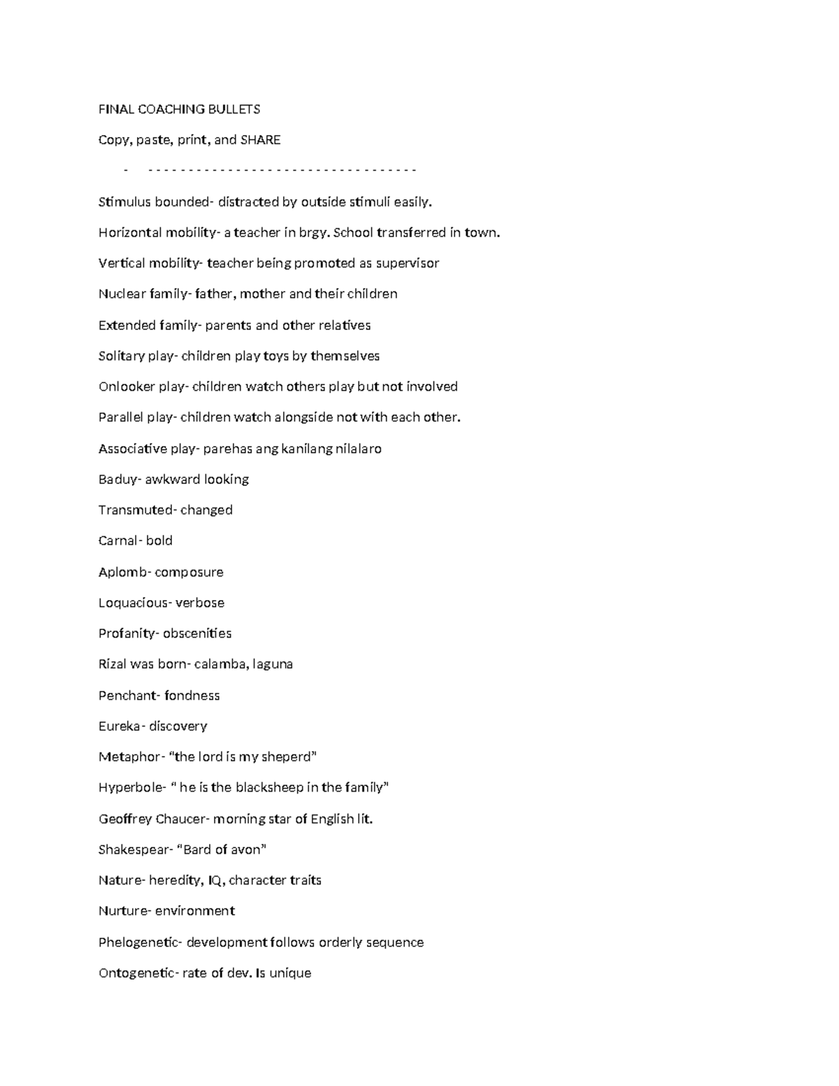 Let bullet - Daily review - FINAL COACHING BULLETS🤩 Copy, paste, print ...