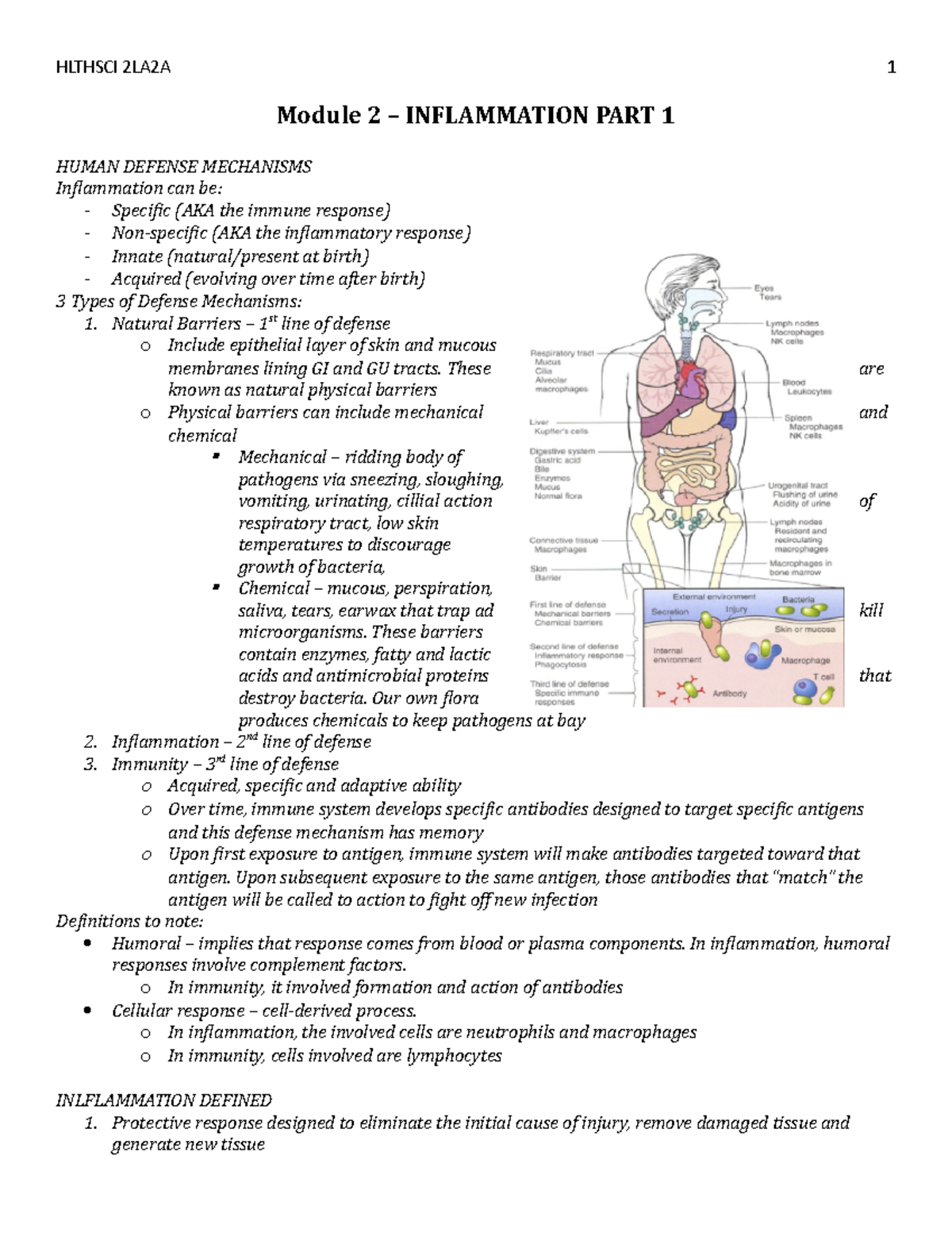 Module 2 – Inflammation PART 1 - Module 2 – INFLAMMATION PART 1 HUMAN ...