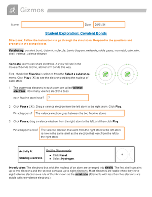 Molecule Builder Gizmo - Name: Date: 22/01/ Student Exploration ...