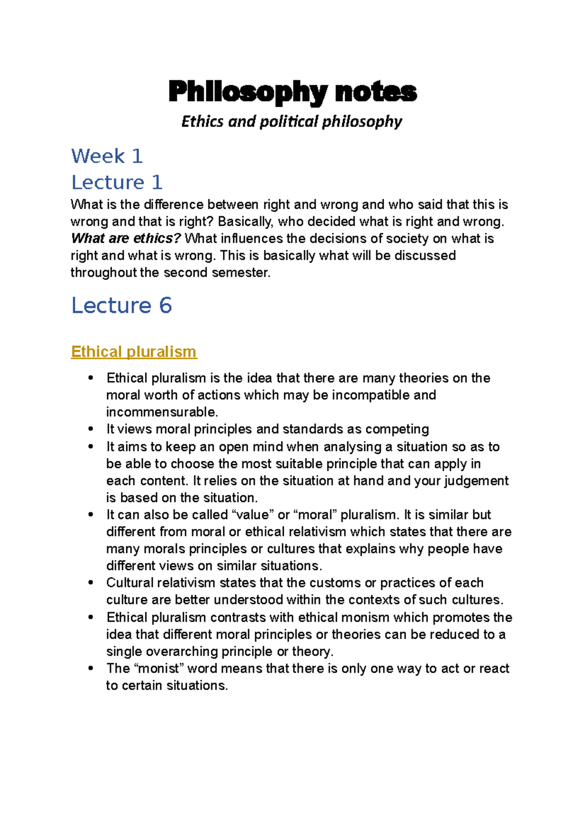 FIL120 notes - Philosophy notes Ethics and political philosophy Week 1 ...