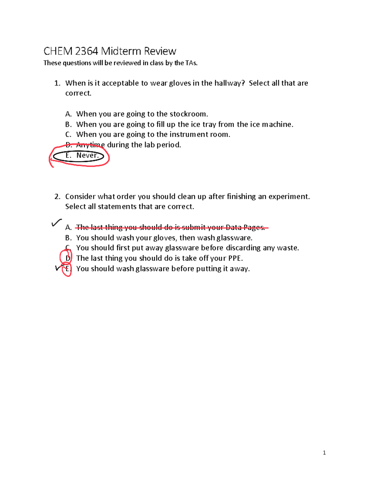 Midterm review FA23 - CHEM 2364 Midterm Review These questions will be ...