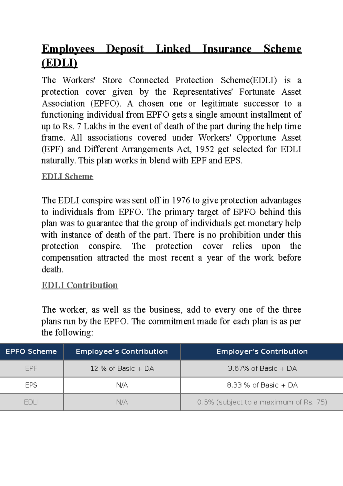 Employees Deposit Linked Insurance Scheme (EDLI - Employees Deposit ...