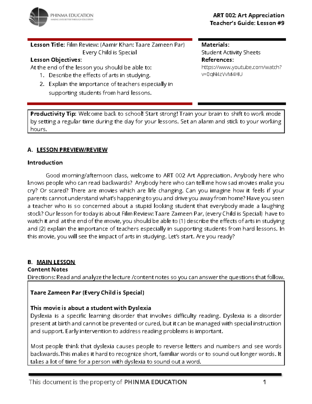 ART 002- Lesson 9 TG - ART 002 for 2nd sem 1st year - Teacher’s Guide ...