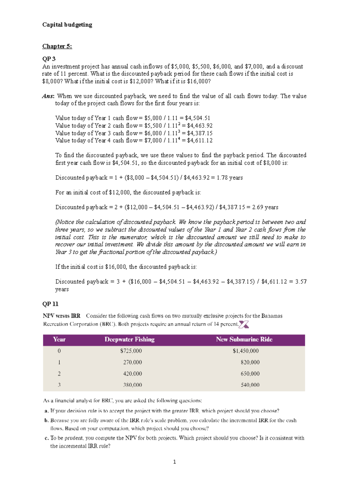 Week 1 Solutions Chapter 5 QP 3 An Investment Project Has Annual
