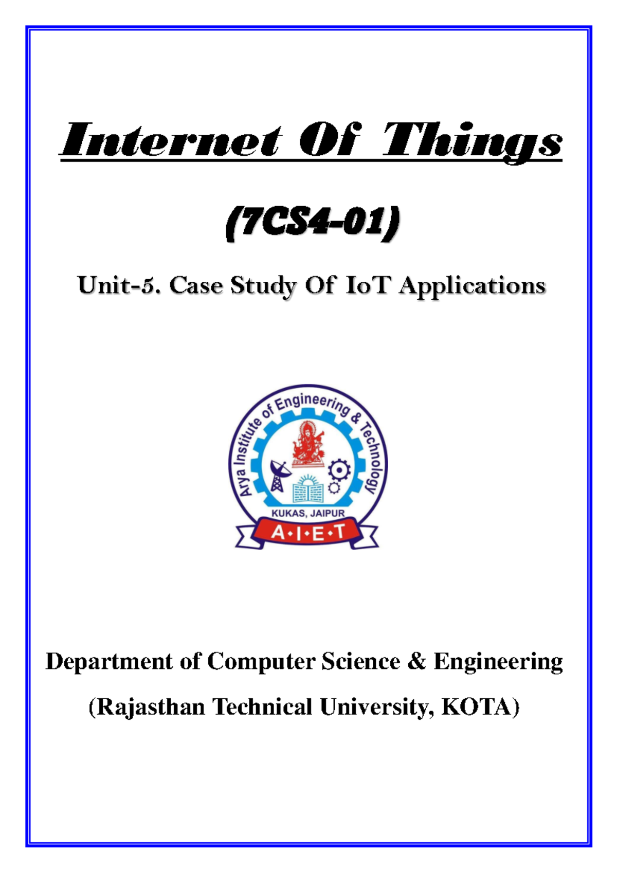 7CS4 IOT Unit-5 - Lecture notes of IOT Unit 5 - Internet Of Things ...