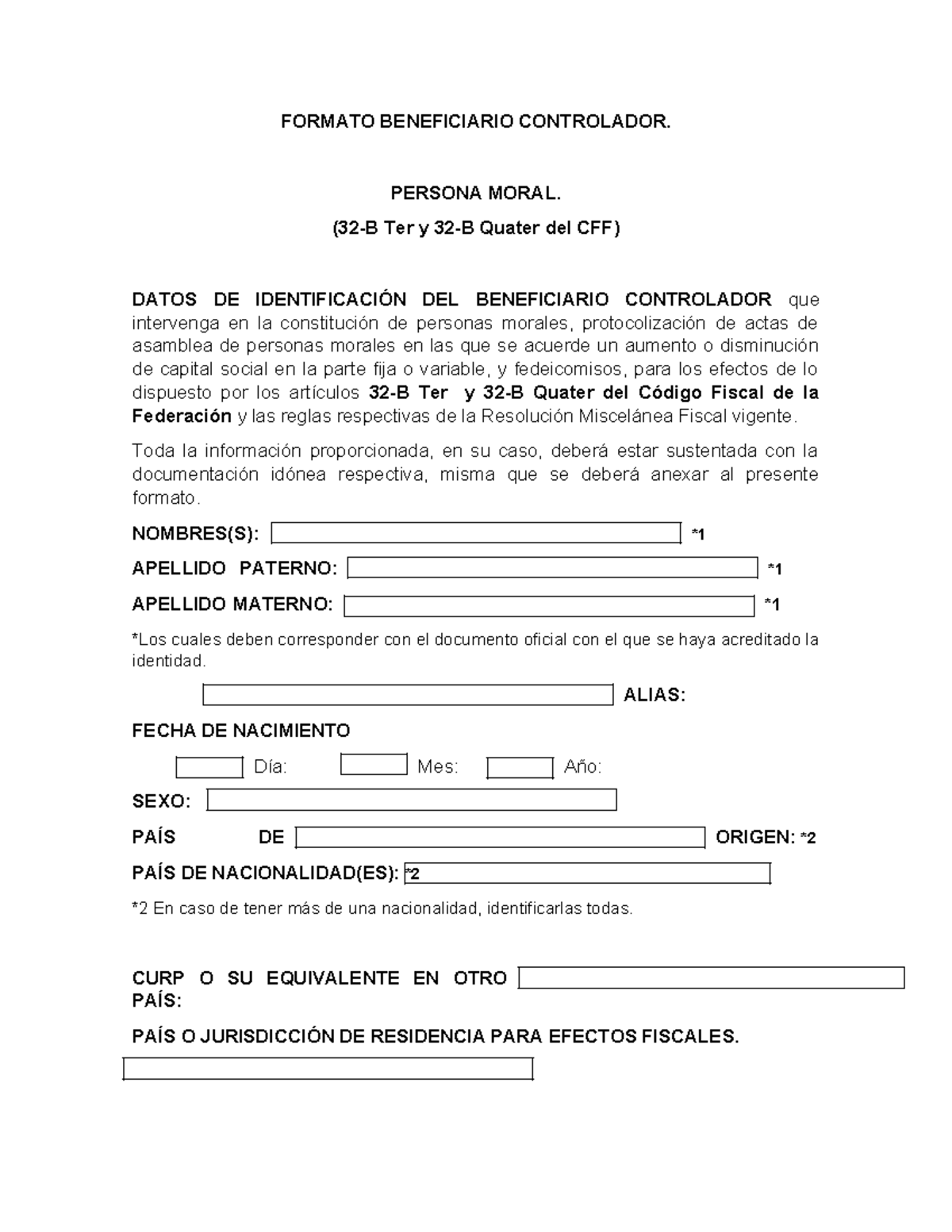 1. Formato Beneficiario Controlador - FORMATO BENEFICIARIO CONTROLADOR ...