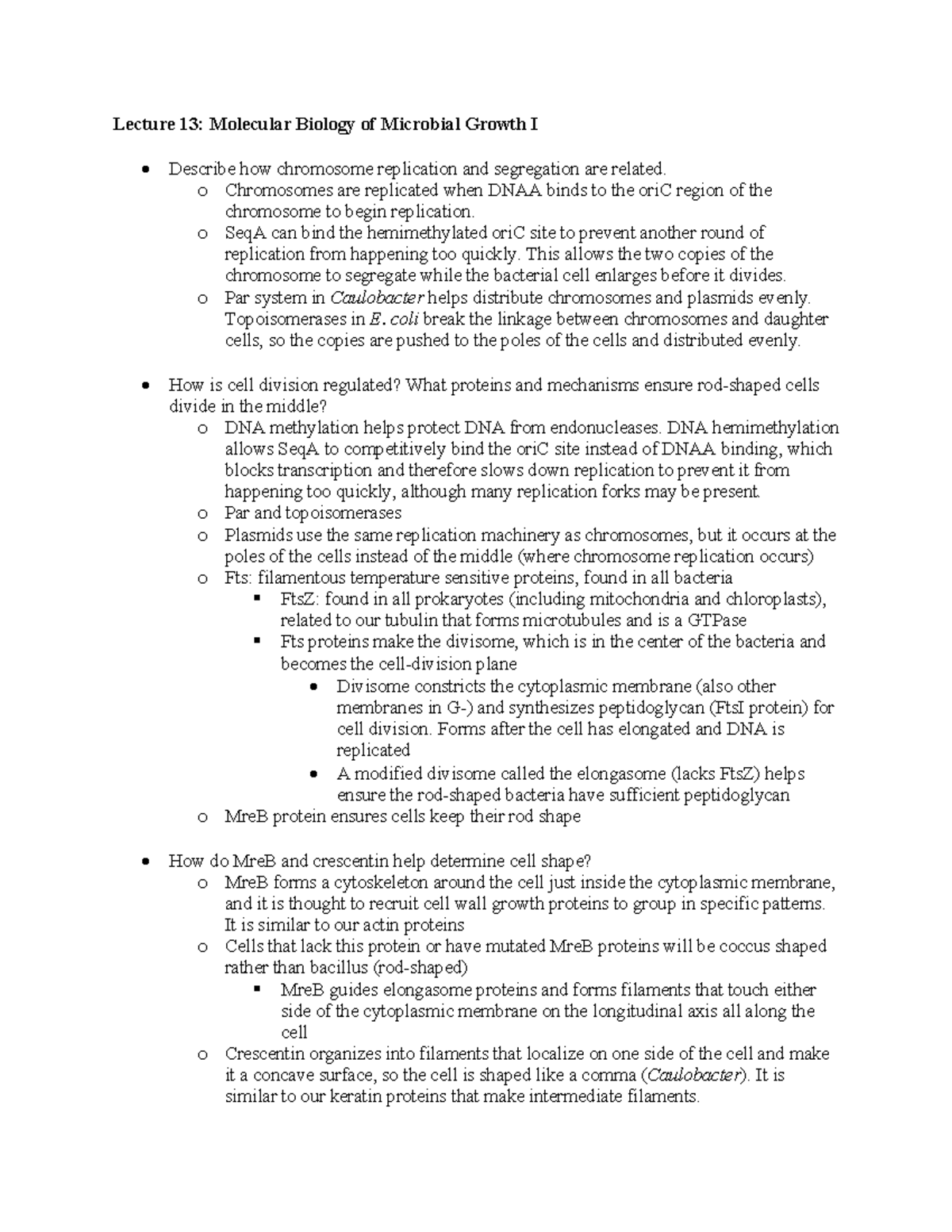 Micro points exam 3 - 100% on assignment - Lecture 13: Molecular Biology of Microbial Growth I ...