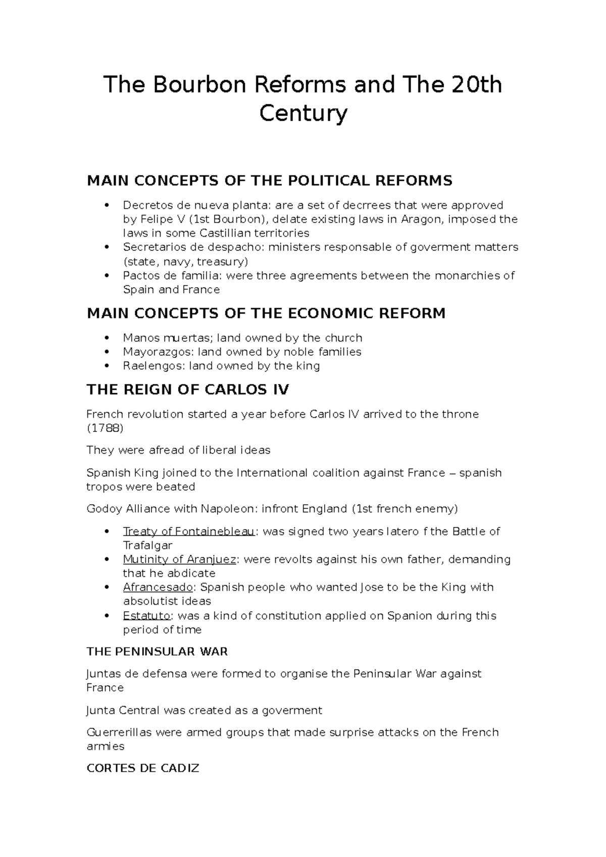 The Bourbon Reforms and The 20th Century - The Bourbon Reforms and The ...