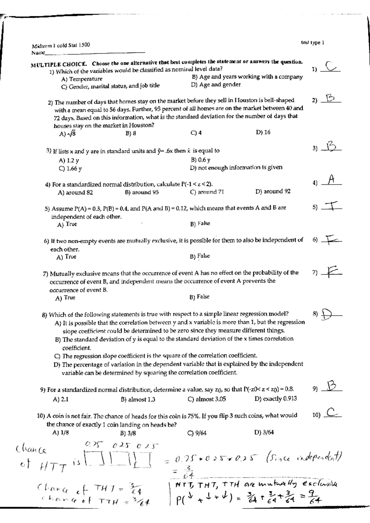 Cold1 stat test1 key - Bsbsis - ENWR 2520 - Studocu