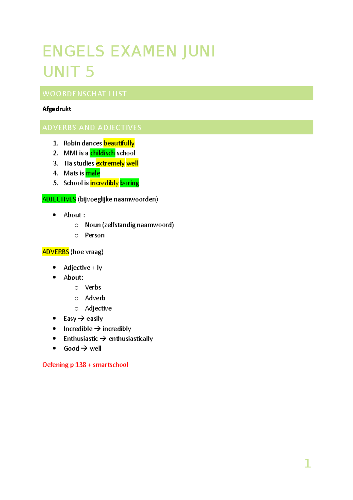 Engels examen juni - ENGELS EXAMEN JUNI UNIT 5 WOORDENSCHAT LIJST ...