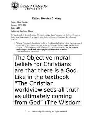 [Solved] According to the topic overview there can be no moral and ...