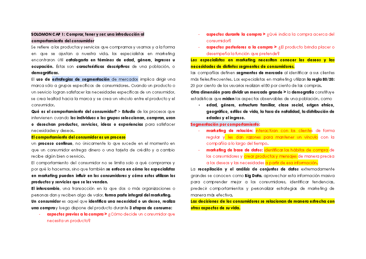 Examen - hhhhj - SOLOMON CAP 1: Comprar, tener y ser: una introducción al comportamiento del ...