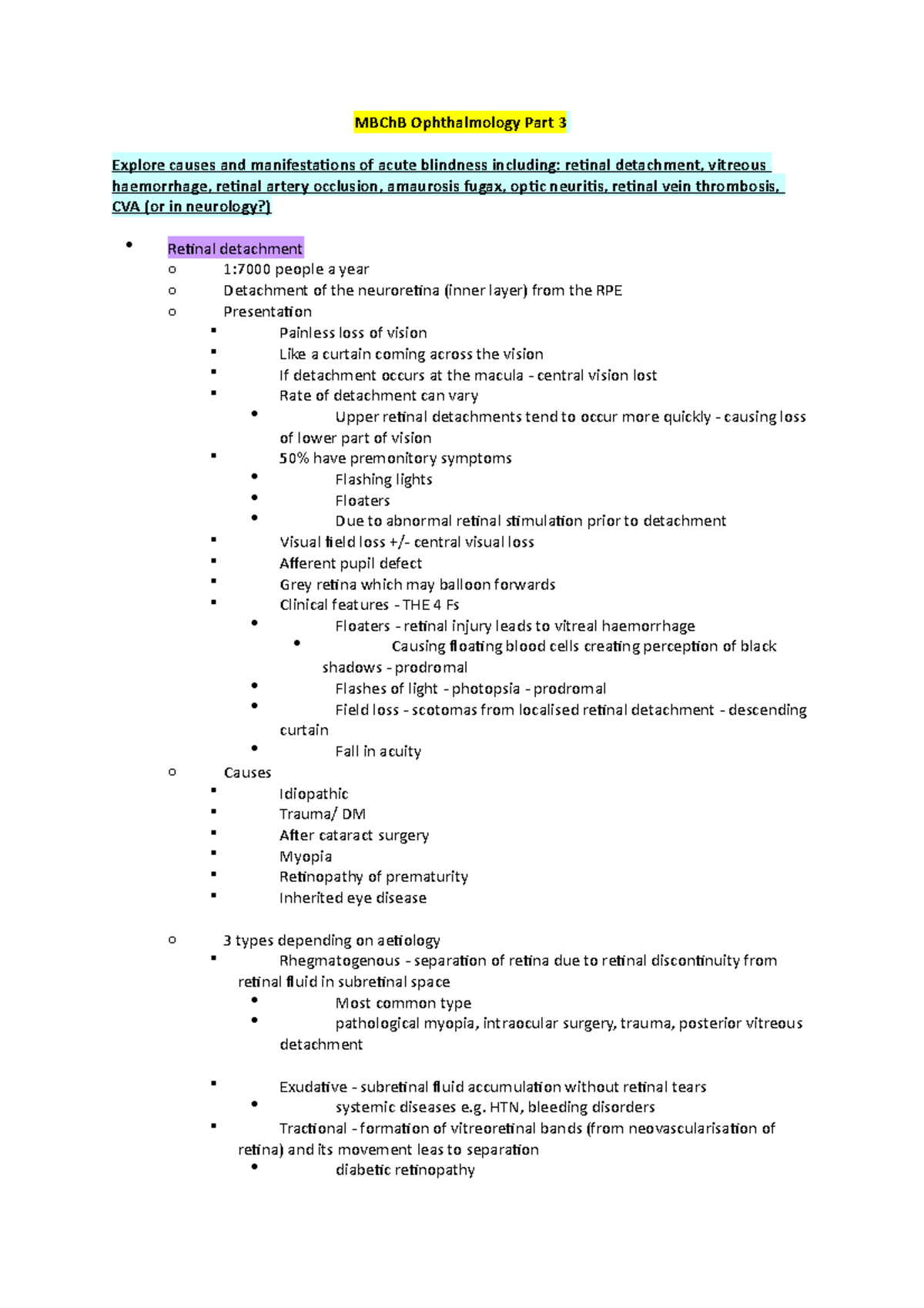 Opthalmology - Part 4 - Lecture notes 4 - MBChB Ophthalmology Part 3 ...