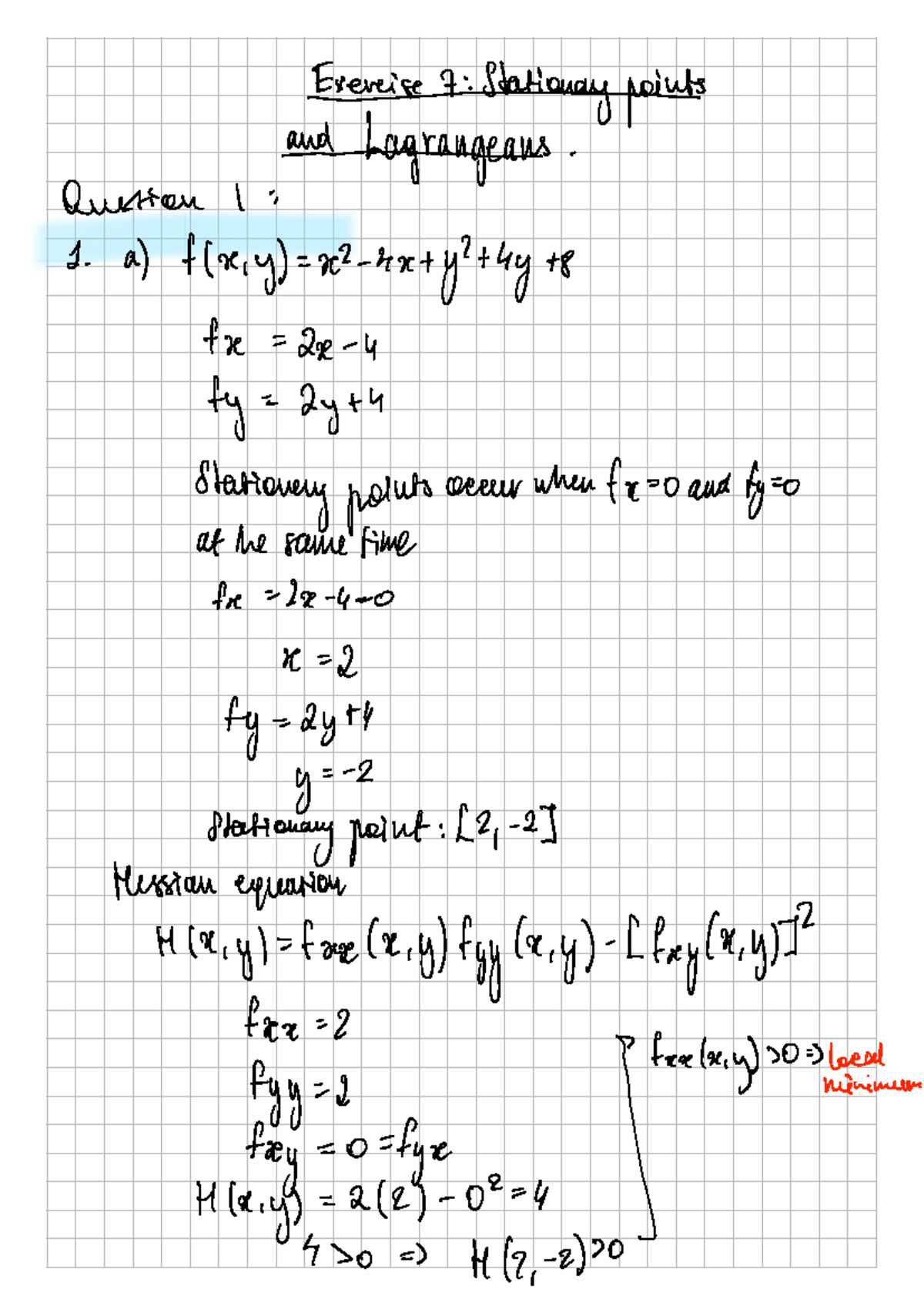 Exercise 7 Stationary points and Lagrangeans - Exercise 7: Stationary ...
