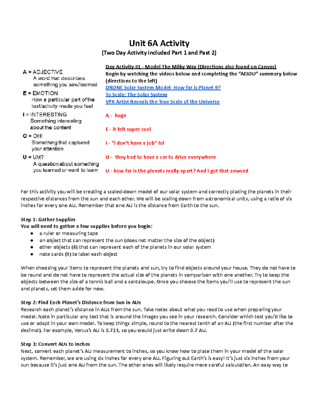 Brianna Chapman - Unit 6A Activity - Unit 6A Activity (Two Day Activity included Part 1 and Past ...